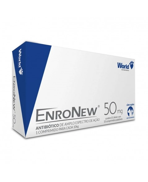 EnroNew 50mg Antibiótico Cães Gatos 10 Comprimidos | VETSHOP